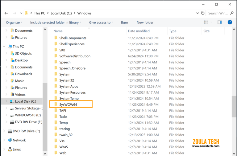 Fonction du dossier SysWOW64 sur Windows